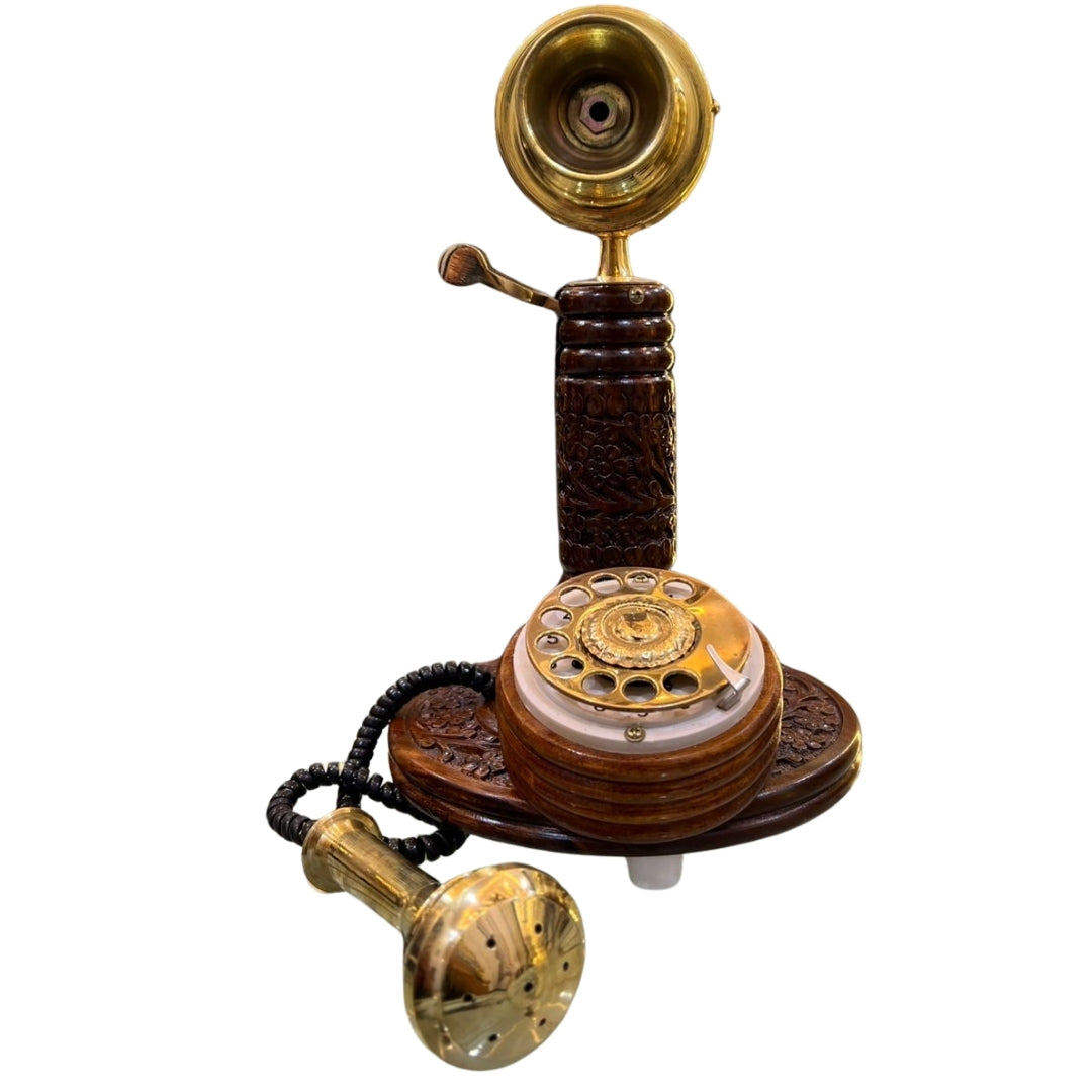 Vintage Sheesham Wood & Brass Landline Telephone – Antique Retro Décor ...